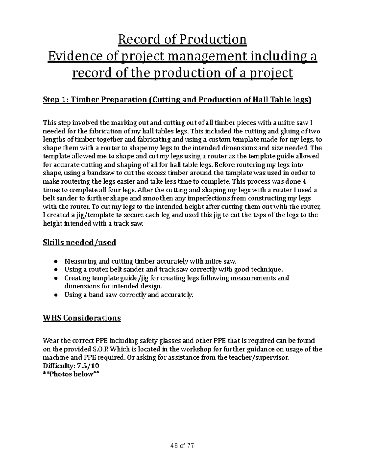 Lachlan Goodwin Industrial Technology - Record of Production Evidence ...