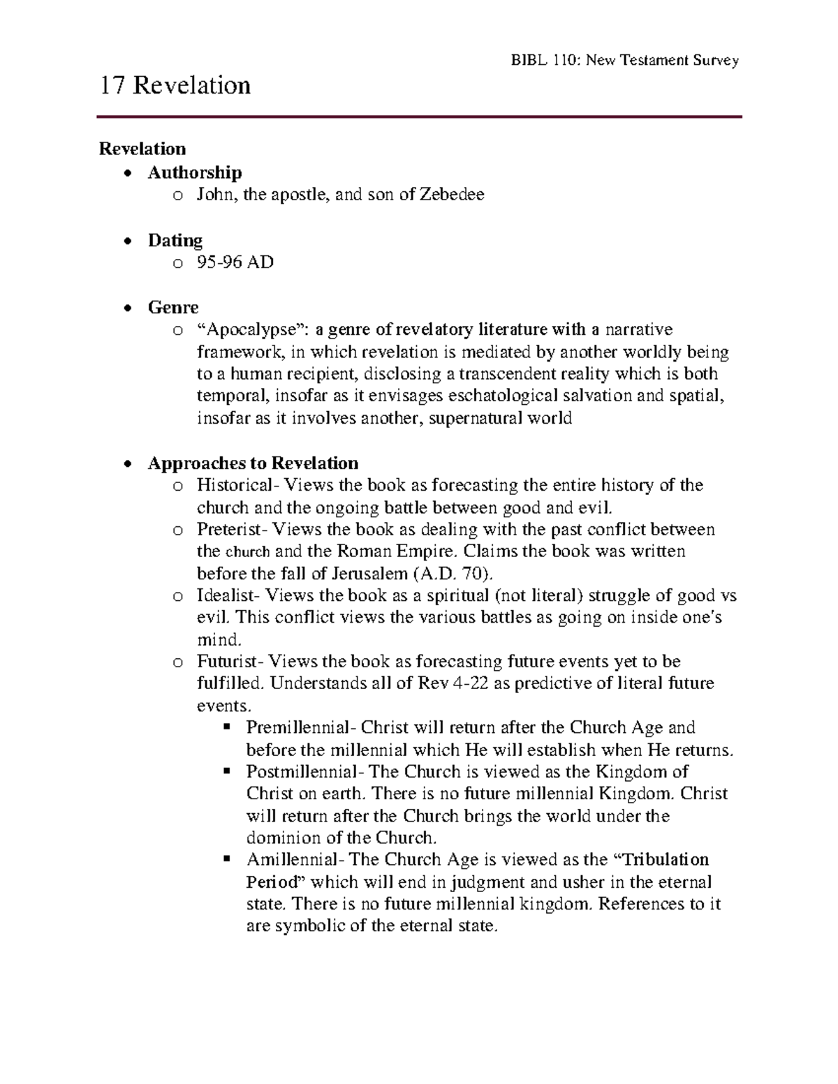 Revelation Lecture - BIBL 110: New Testament Survey 17 Revelation ...