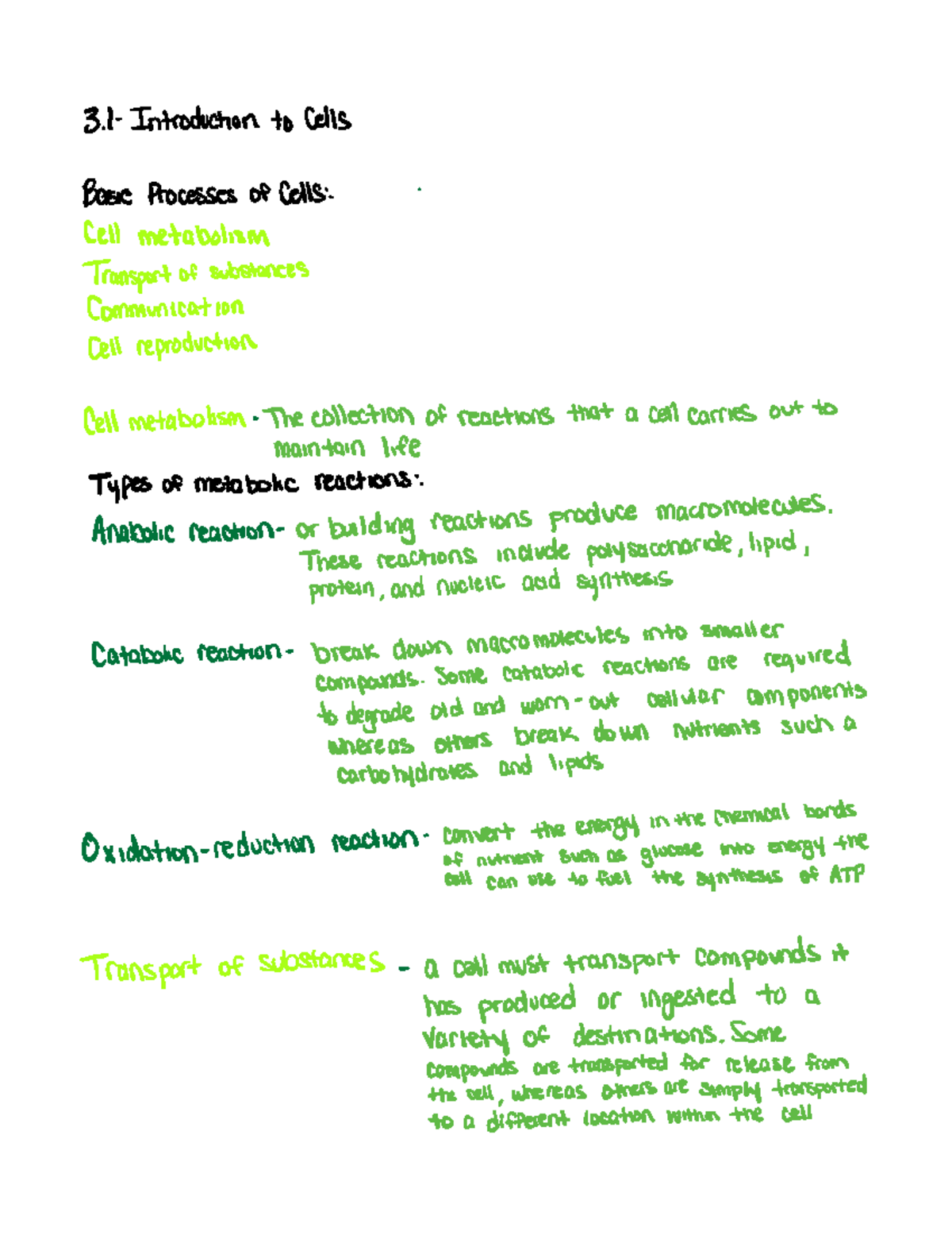 Chapter 3 - The Cells - Notes from textbook - 31 Introduction to Cells ...