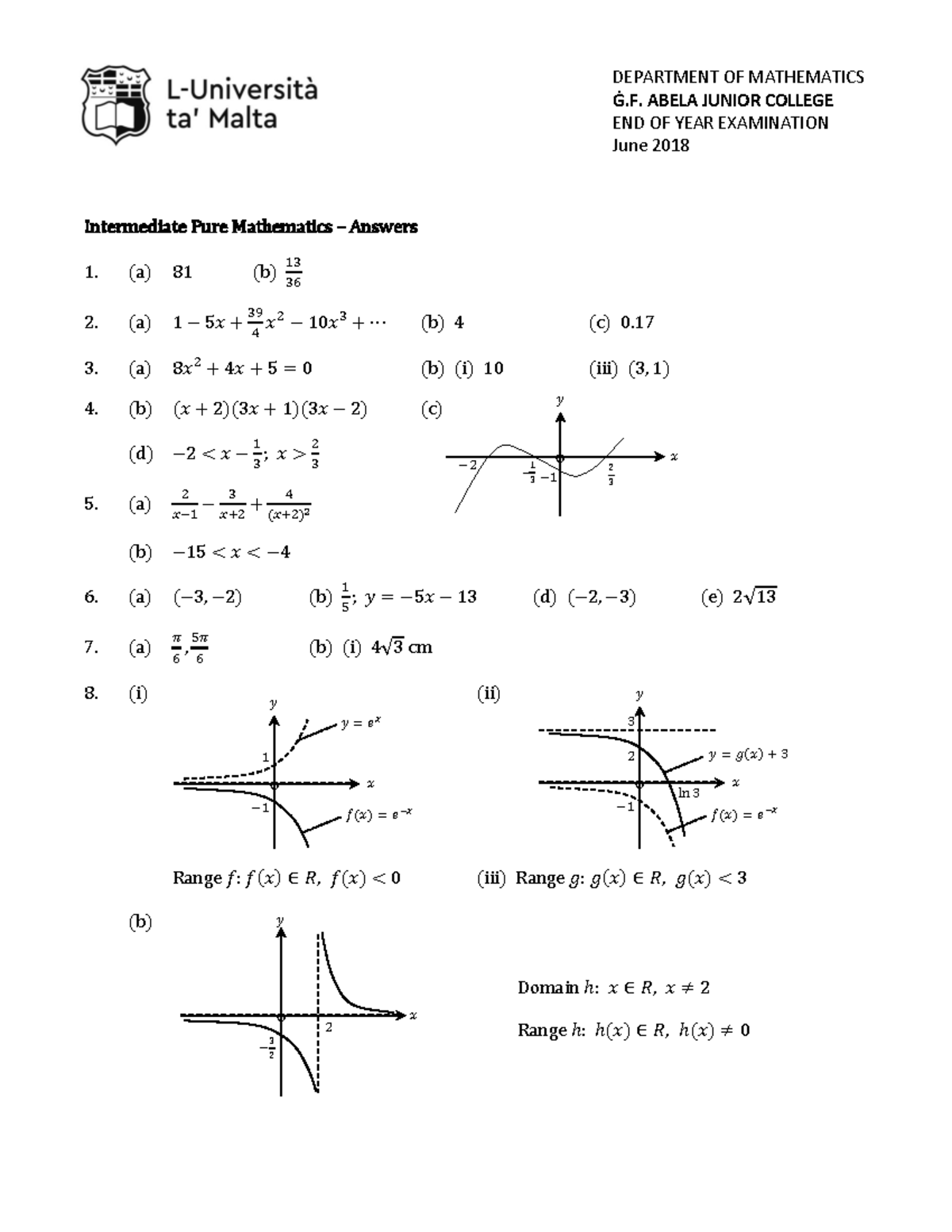 Pure Maths Int June 2018 Answers - DEPARTMENT OF MATHEMATICS Ġ.F. ABELA ...