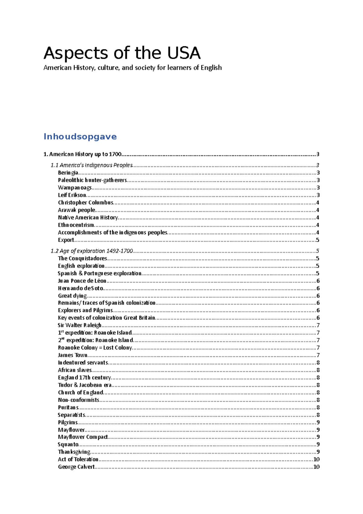 Aspects of the USA Summary - Aspects of the USA American History ...