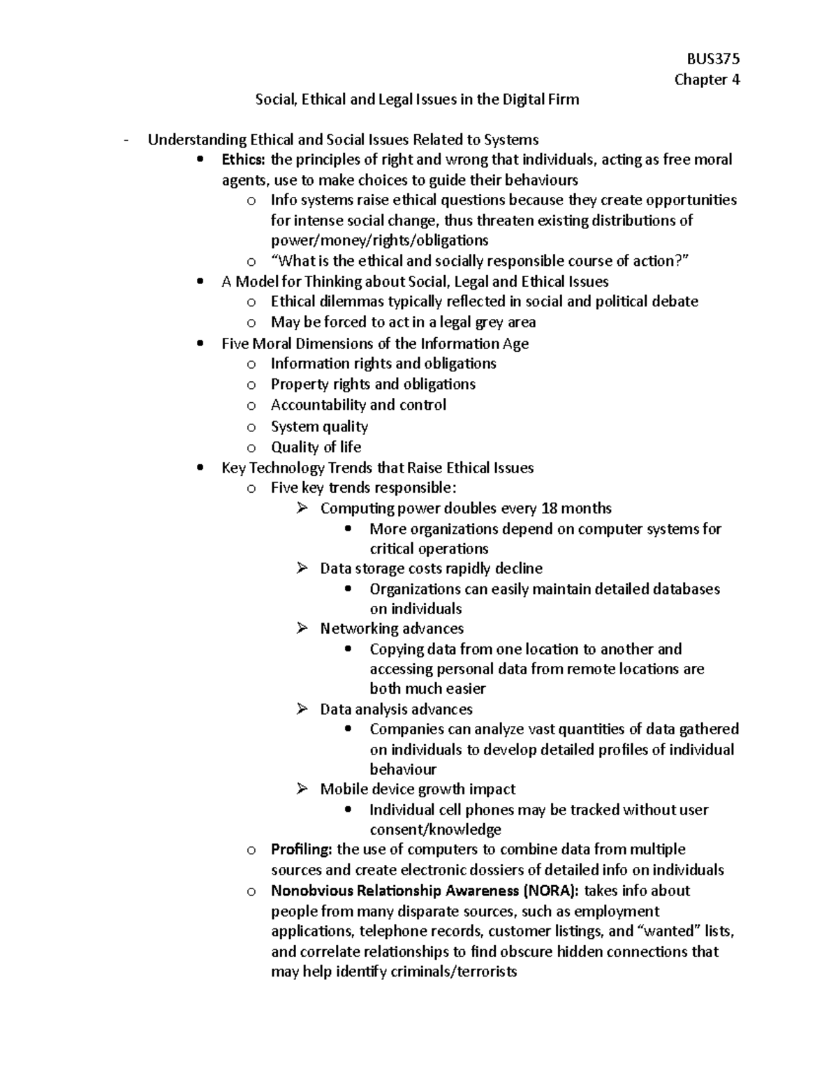 Chapter 4 Summary Management Information Systems Chapter 4 Social Ethical And Legal Issues 