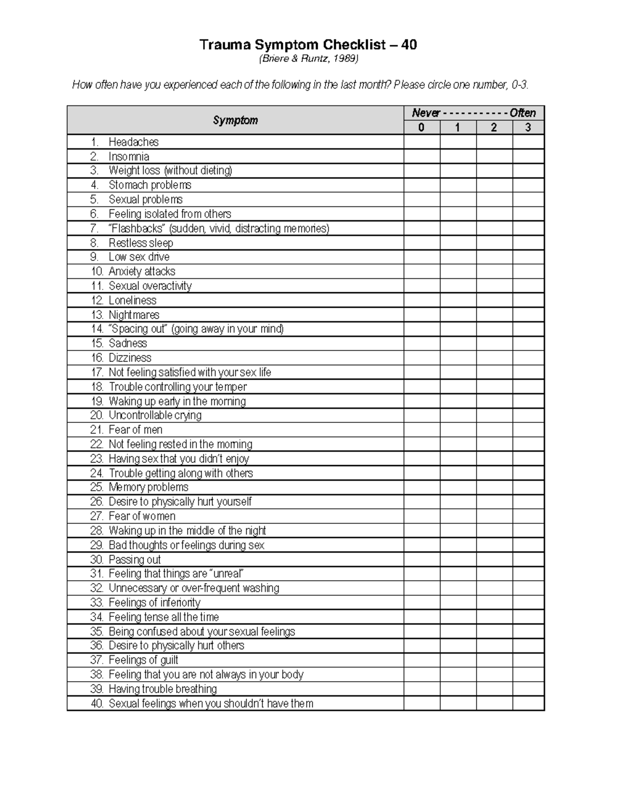 Trauma-Symptom-Checklist - Trauma Symptom Checklist – 40 (Briere ...