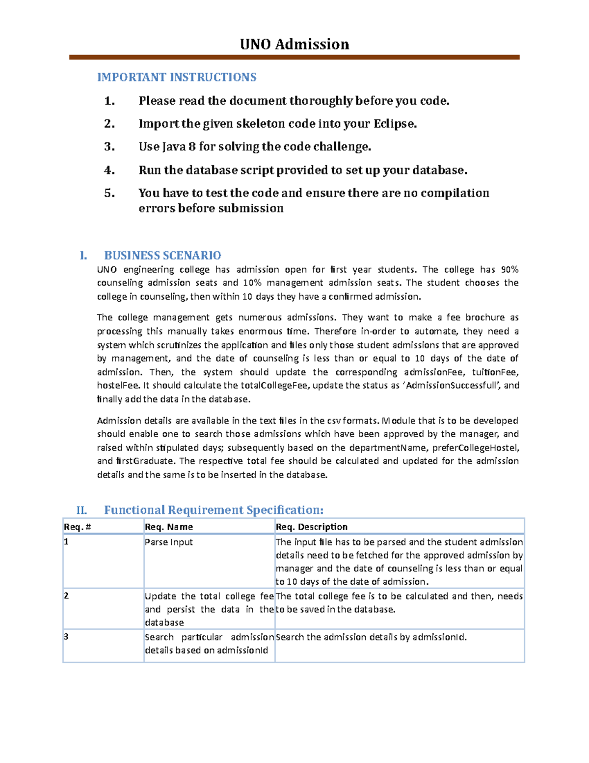 UNO Admission Description - IMPORTANT INSTRUCTIONS 1. Please read the ...