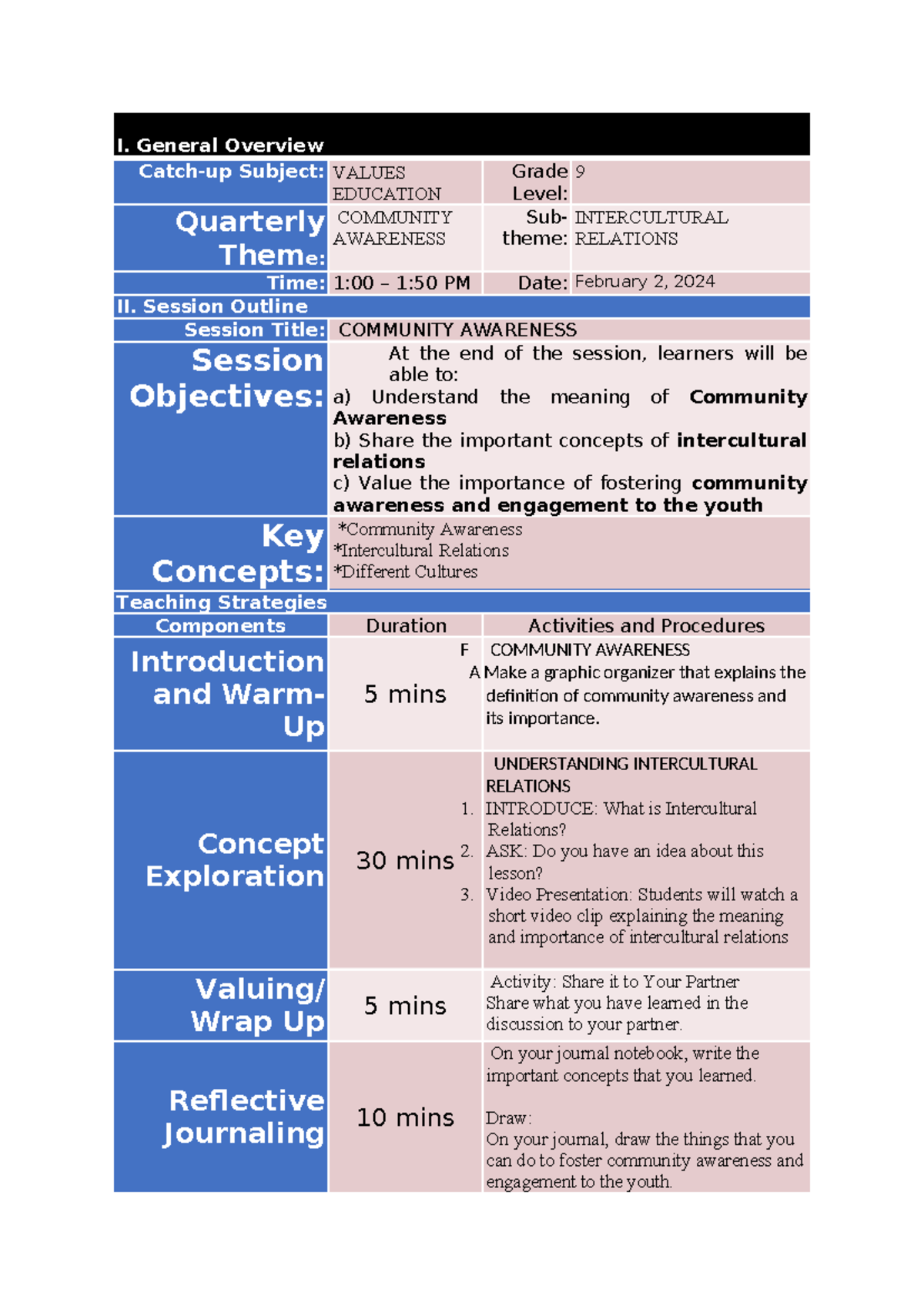 Catch UP Friday DLL - LESSON PLAN - I. General Overview Catch-up ...