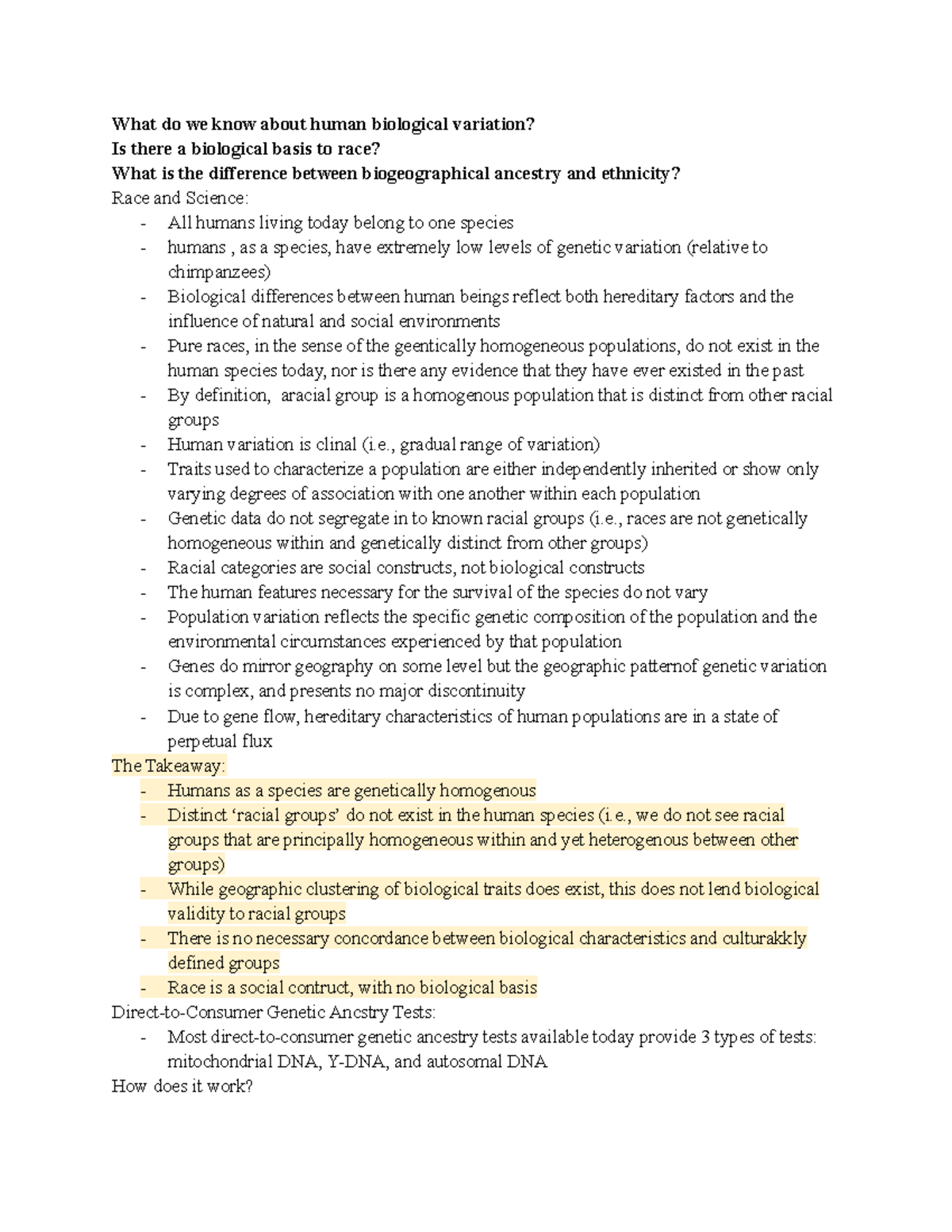 ANTH 376 Week 9 Genes, Race, and Ancestry - What do we know about human ...