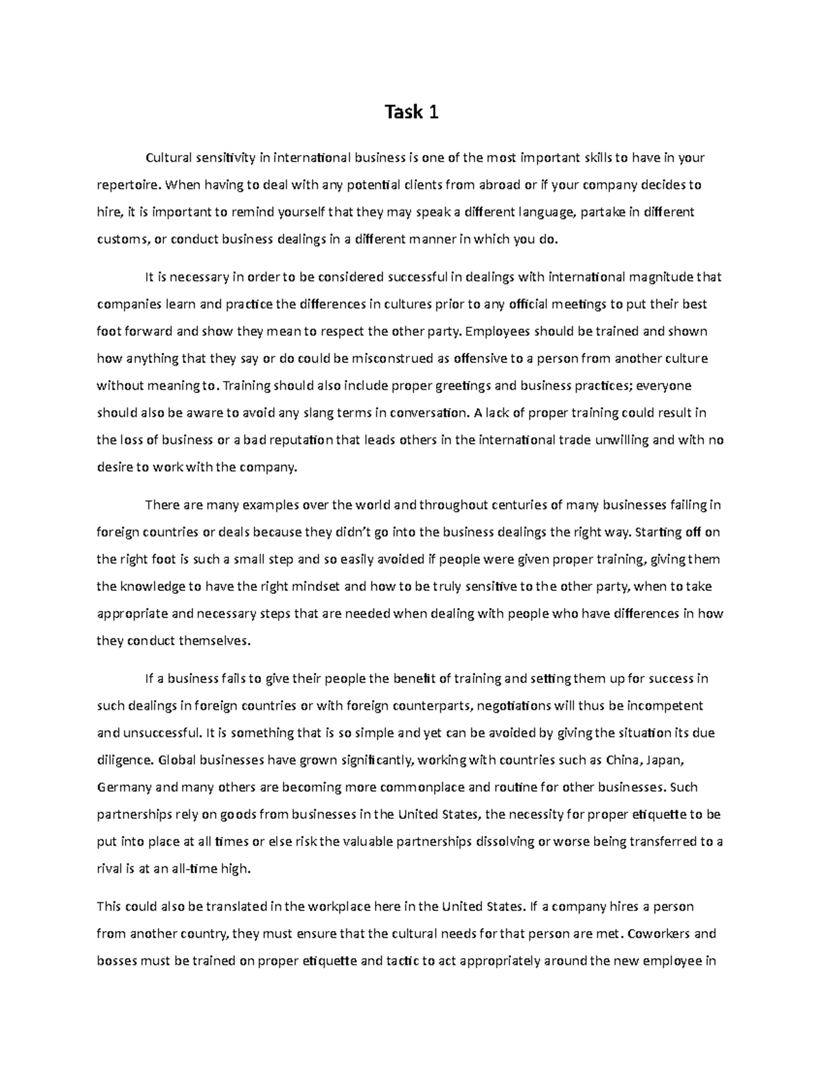 C716 Task 1 - ... - Task 1 Cultural sensitivity in international ...