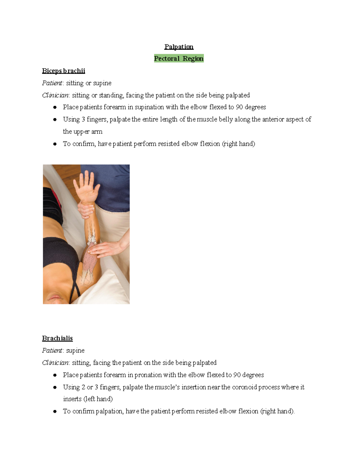 Palp - UE region - UE palpation procedure - Palpation Pectoral Region Biceps brachii Patient ...