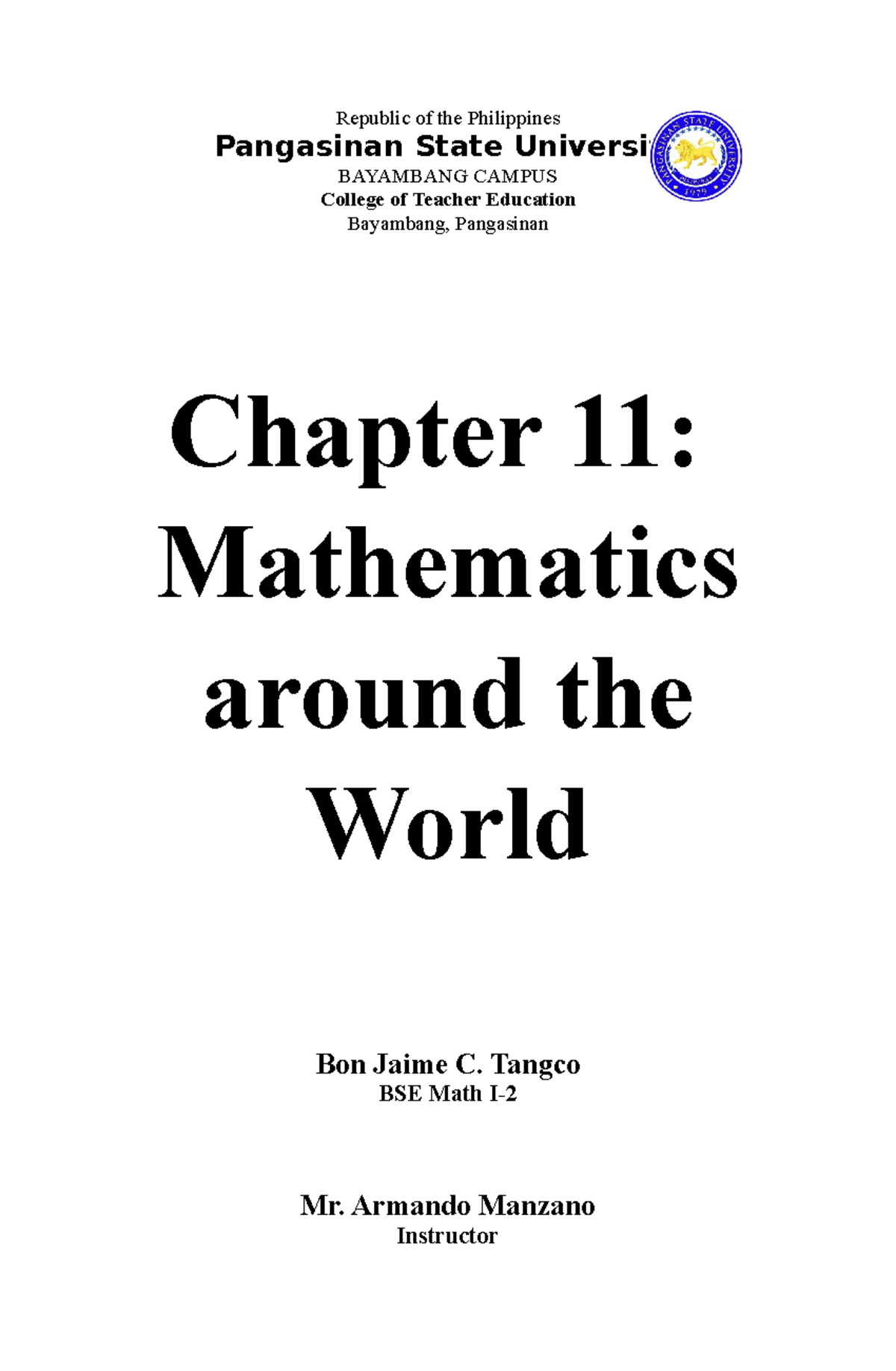 BSE Math I-2 - Tangco, Bon Jaime C. - Written Report (Summarry of ...