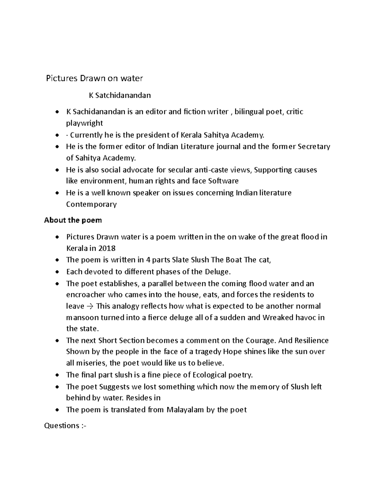 Document (60) - Study - Pictures Drawn on water K Satchidanandan K ...