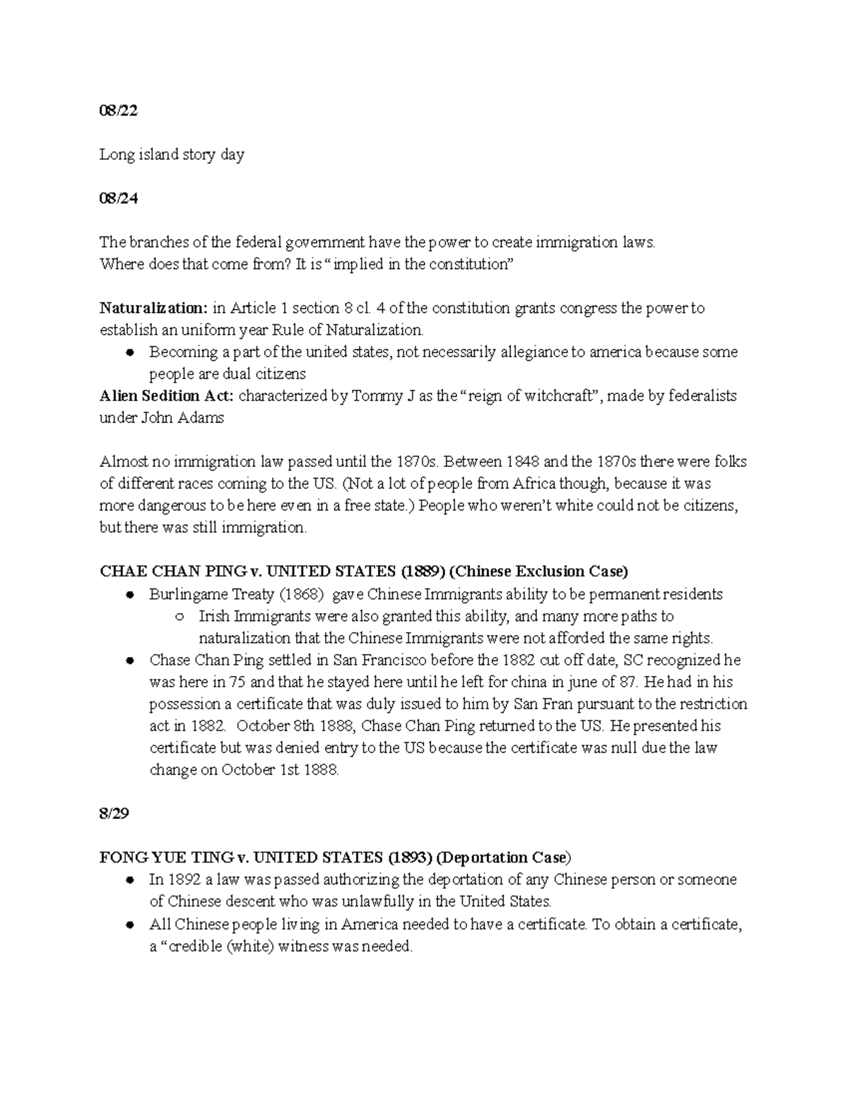 Immigration Law Lecture Notes - 08/ Long island story day 08/ The ...