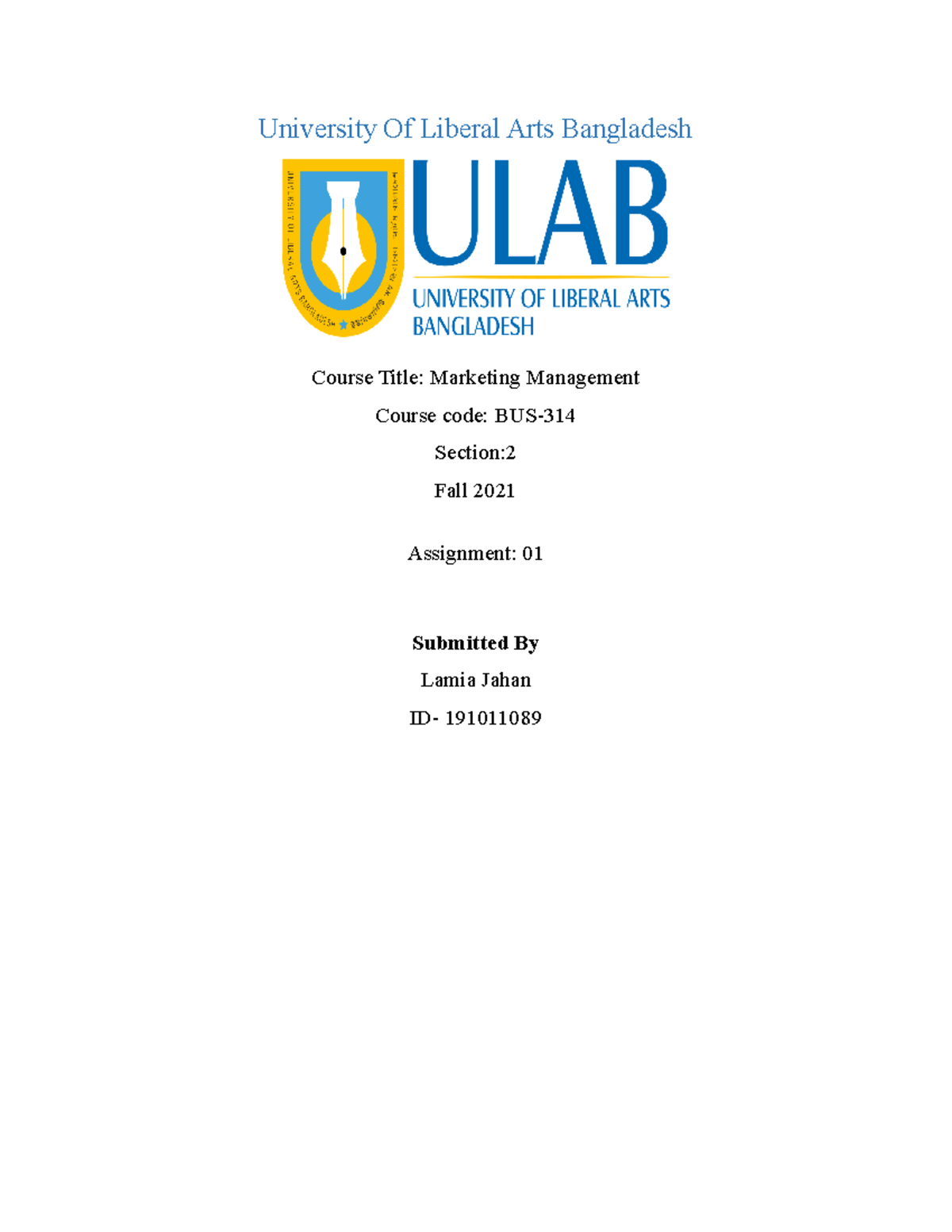 Marketing Management - University Of Liberal Arts Bangladesh Course Title: Marketing Management ...