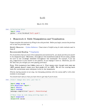 Hw07 - Homework assignment with grade checkers - hw December 6, 2023 [1]: # Initialize Otter ...