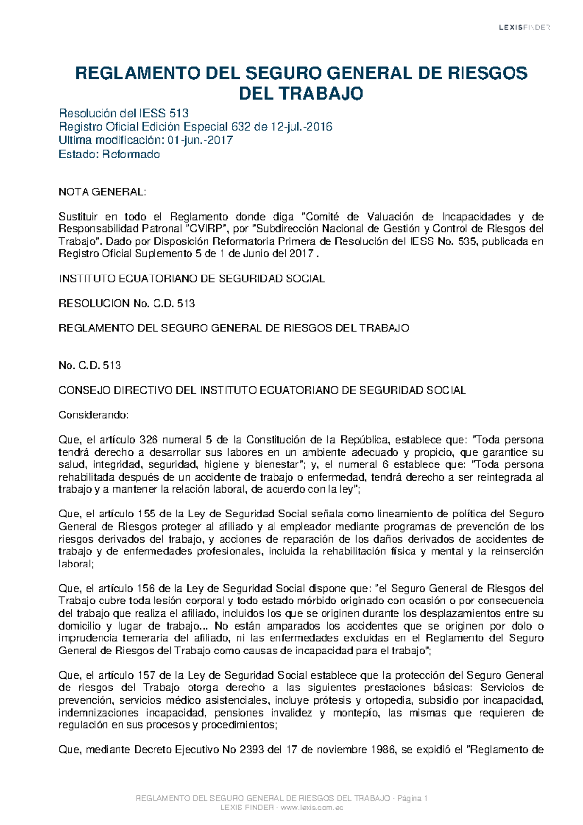Resolucion 513 IESS - REGLAMENTO DEL SEGURO GENERAL DE RIESGOS DEL ...
