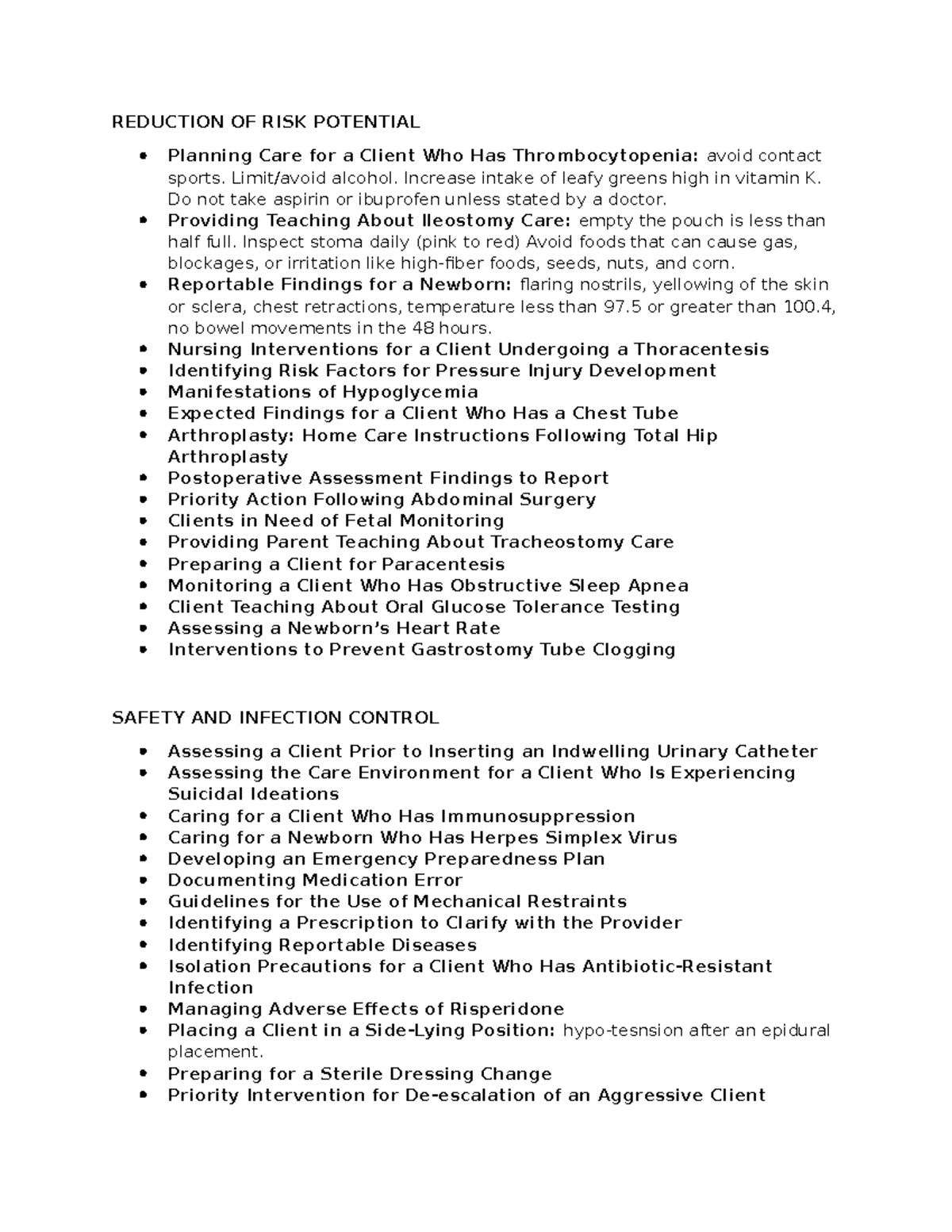 Predictor study guide - REDUCTION OF RISK POTENTIAL Planning Care for a ...