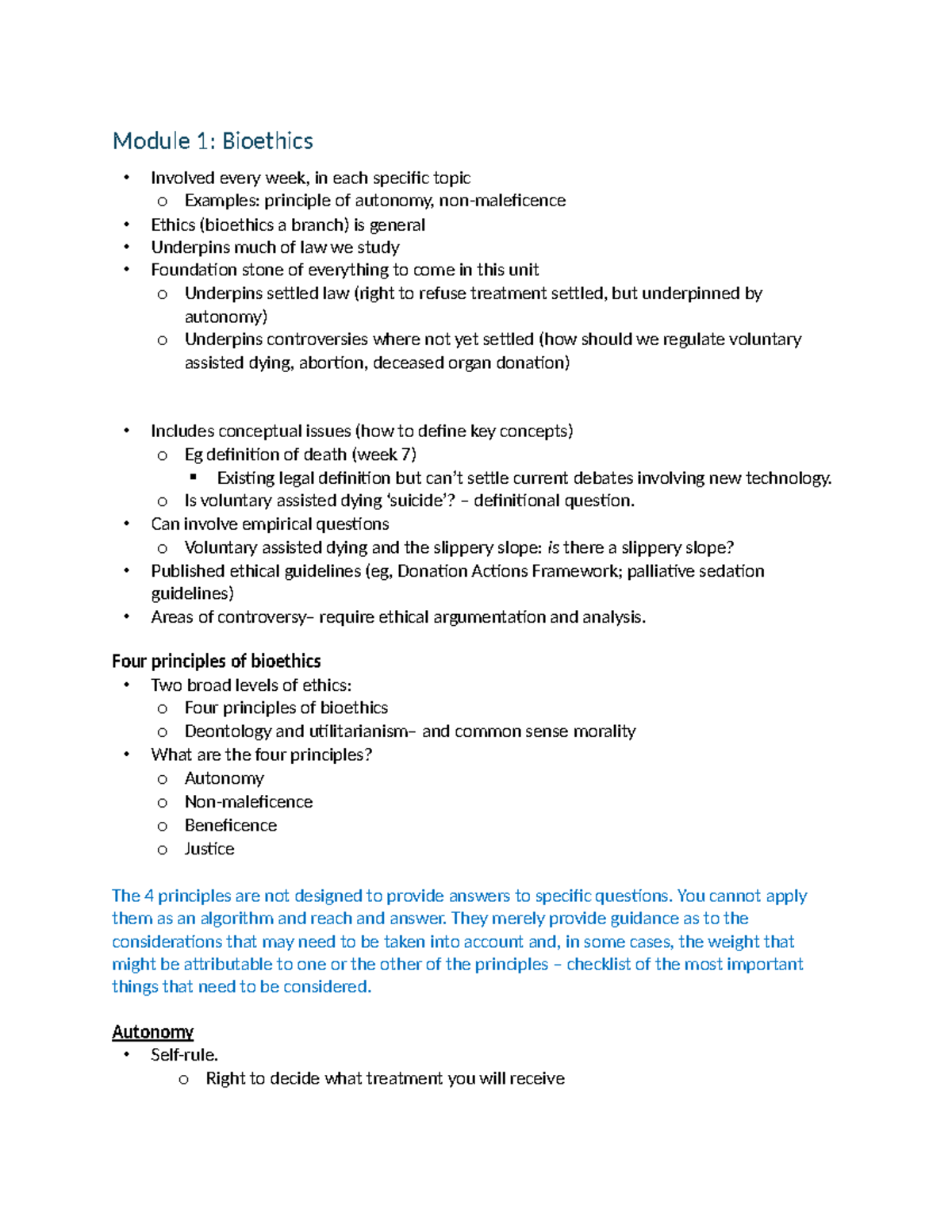 Module 1 - Bioethics - Module 1: Bioethics Involved every week, in each ...