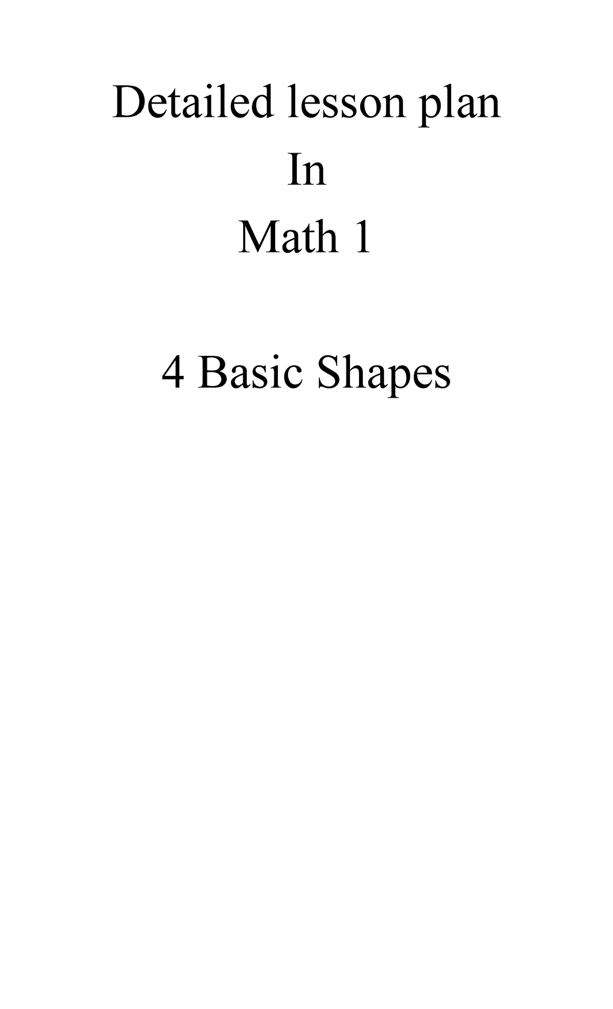 Detailed lesson plan math objects - Detailed lesson plan In Math 1 4 ...