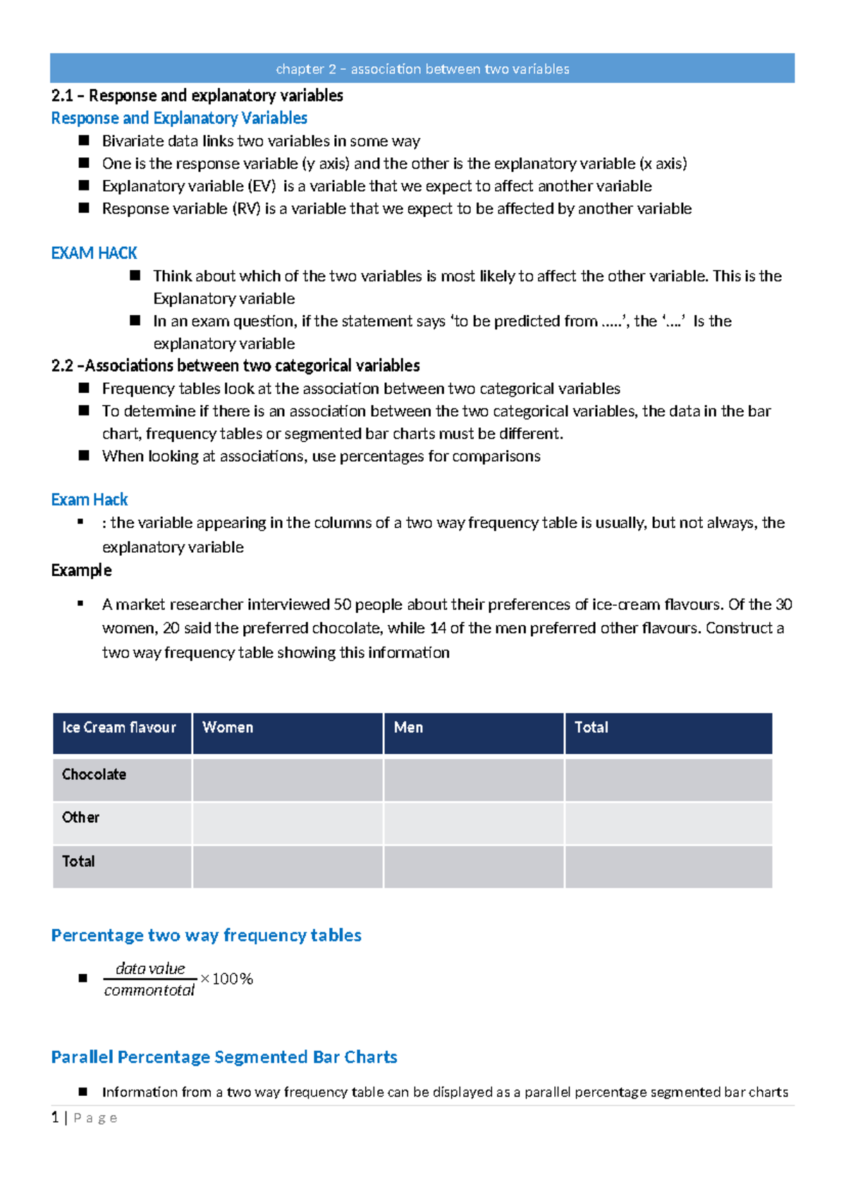 Chapter 2 - summarised notes - 2 – Response and explanatory variables ...