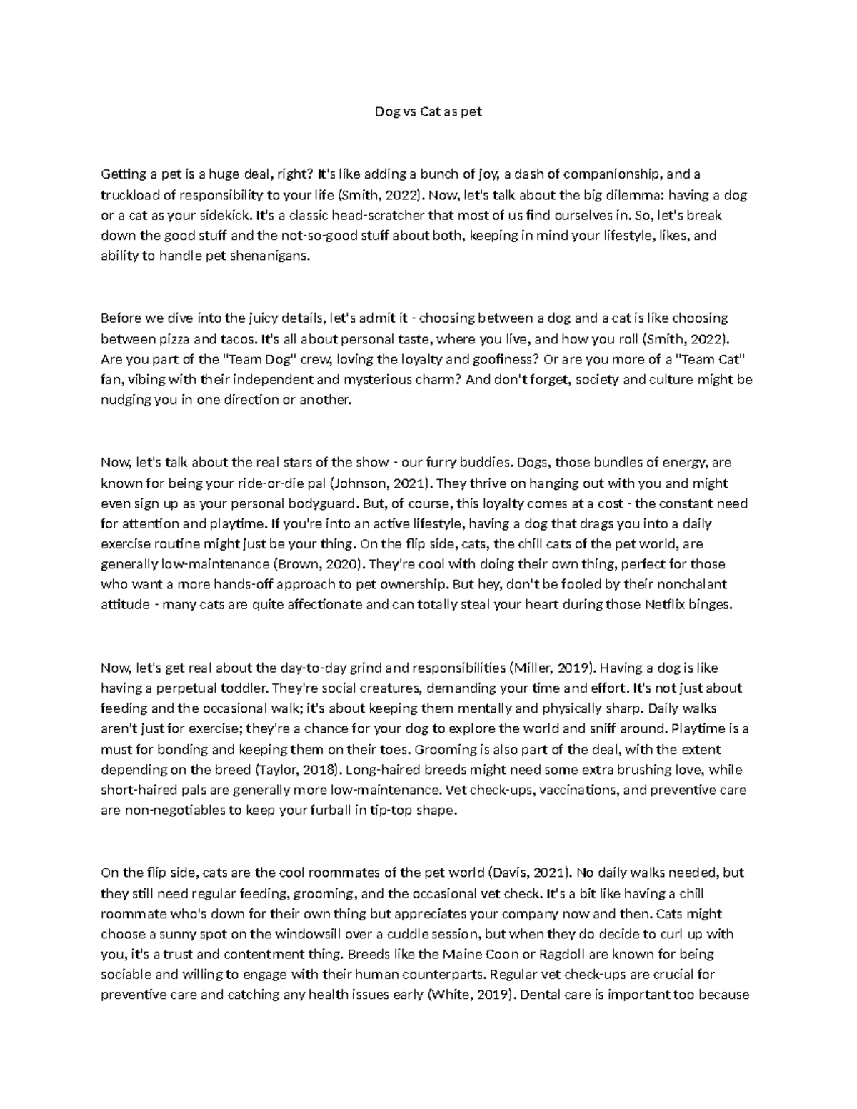 Dog vs Cat as pet - Research Paper Assignment - Dog vs Cat as pet ...