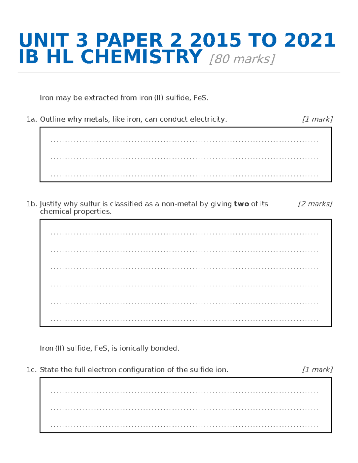 UNIT 3 2015 to 2020 Paper 2 HL Chemistry - UNIT 3 PAPER 2 2015 TO 2021 ...