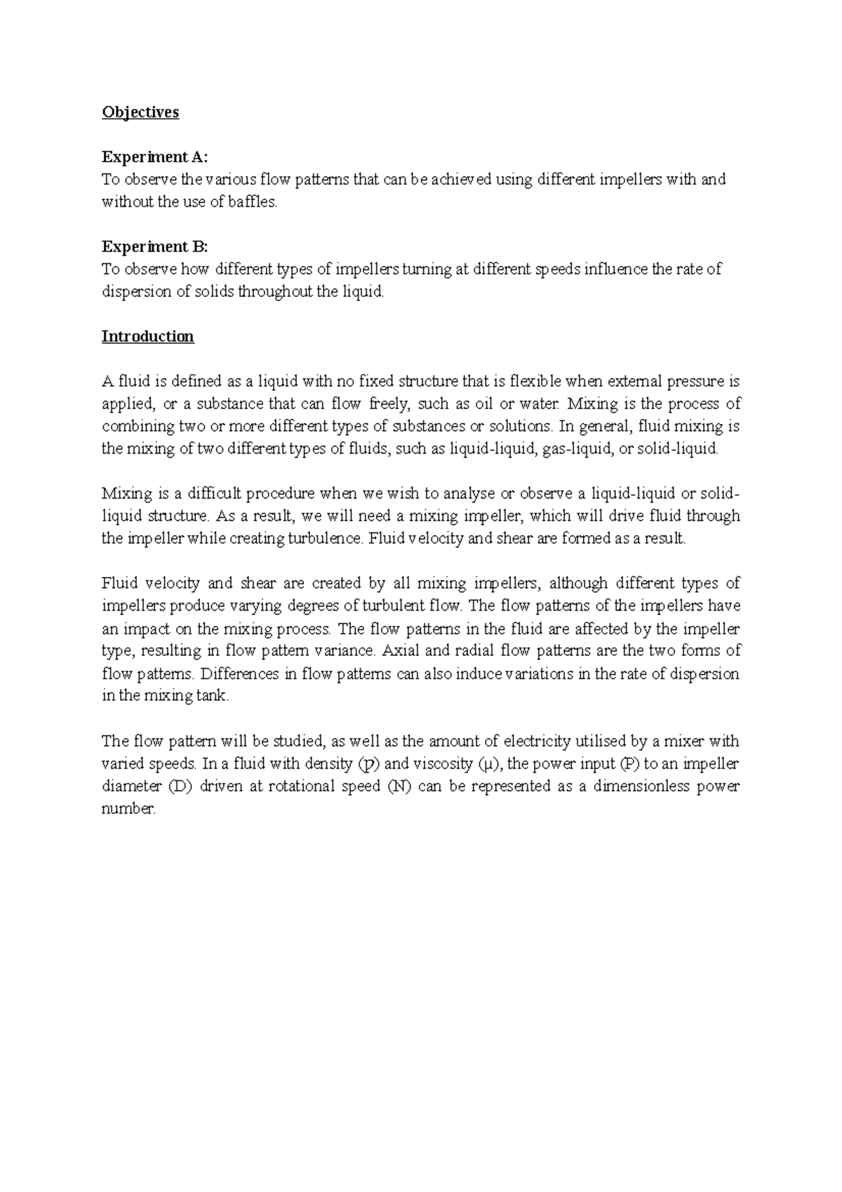 CHM450 - Experiment 4: Fluid and Mixing Equipment - Objectives ...