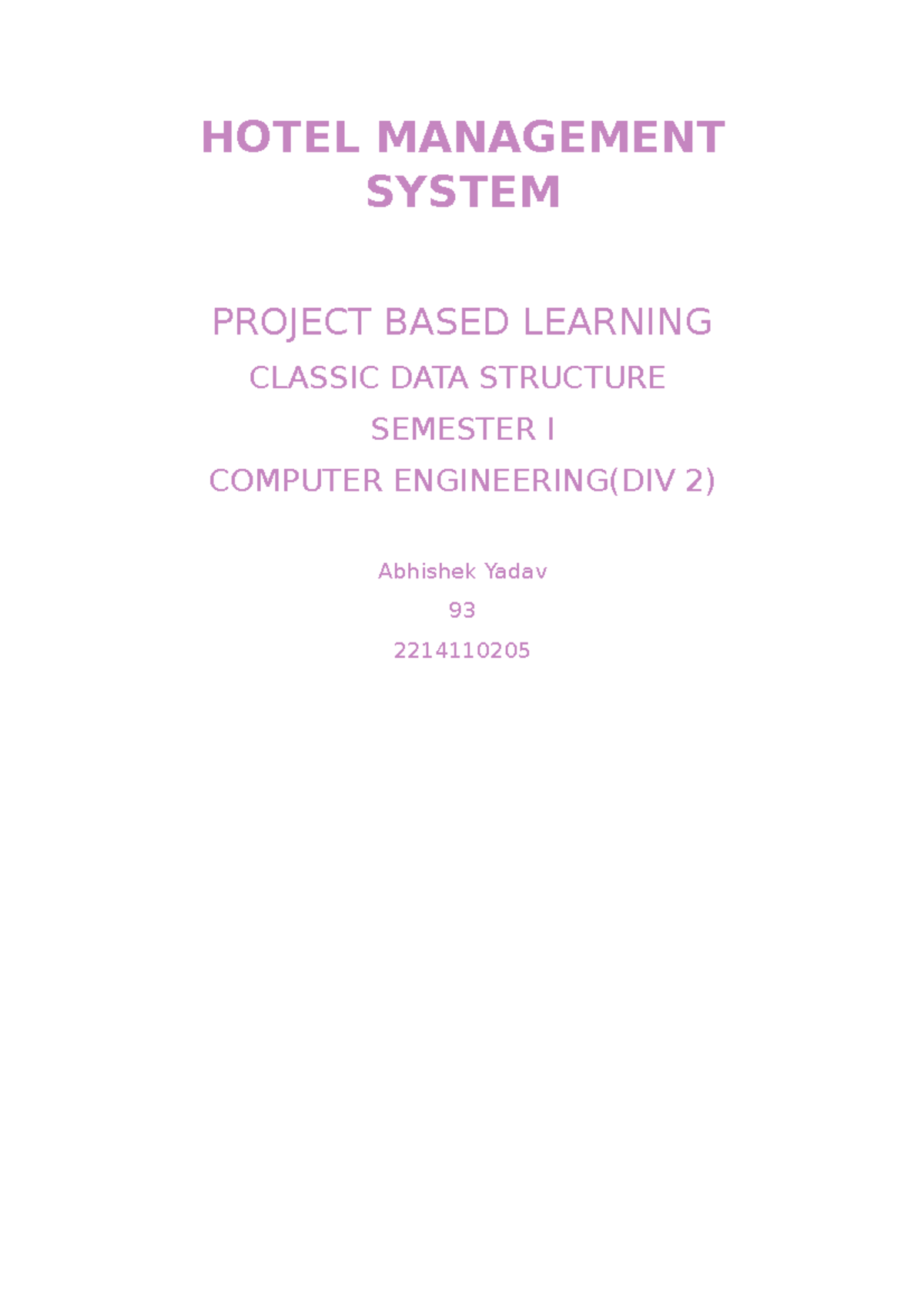 Hotel Management System - HOTEL MANAGEMENT SYSTEM PROJECT BASED ...