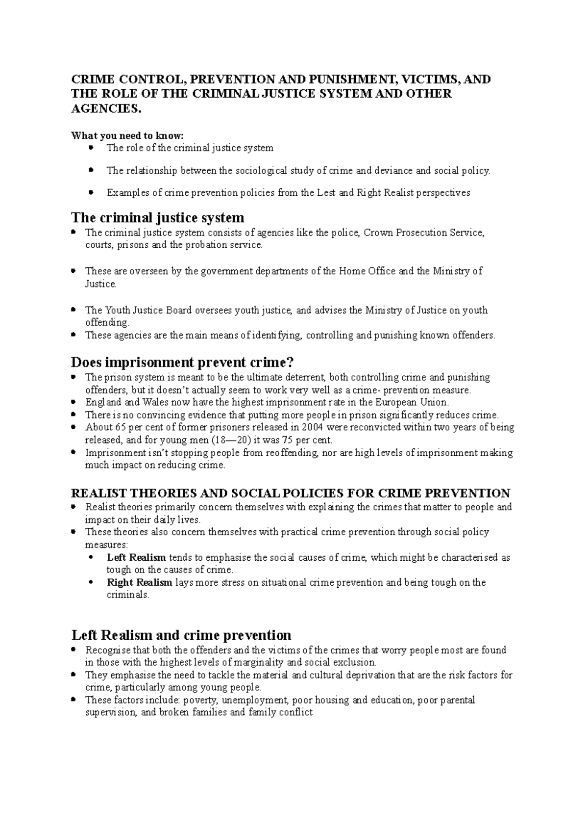 Crime Control, Prevention AND Punishment, Victims, AND THE ROLE OF THE ...