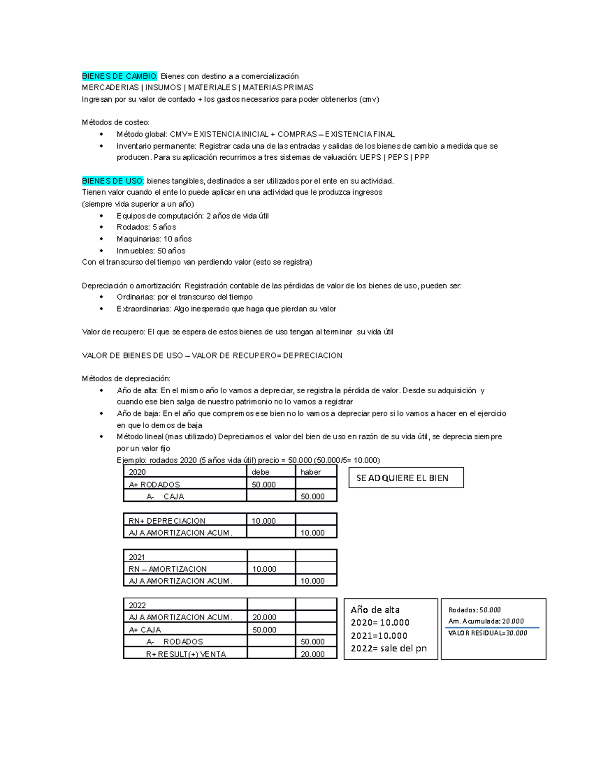 Resumen contabilidad - BIENES DE CAMBIO: Bienes con destino a a comercialización MERCADERIAS ...