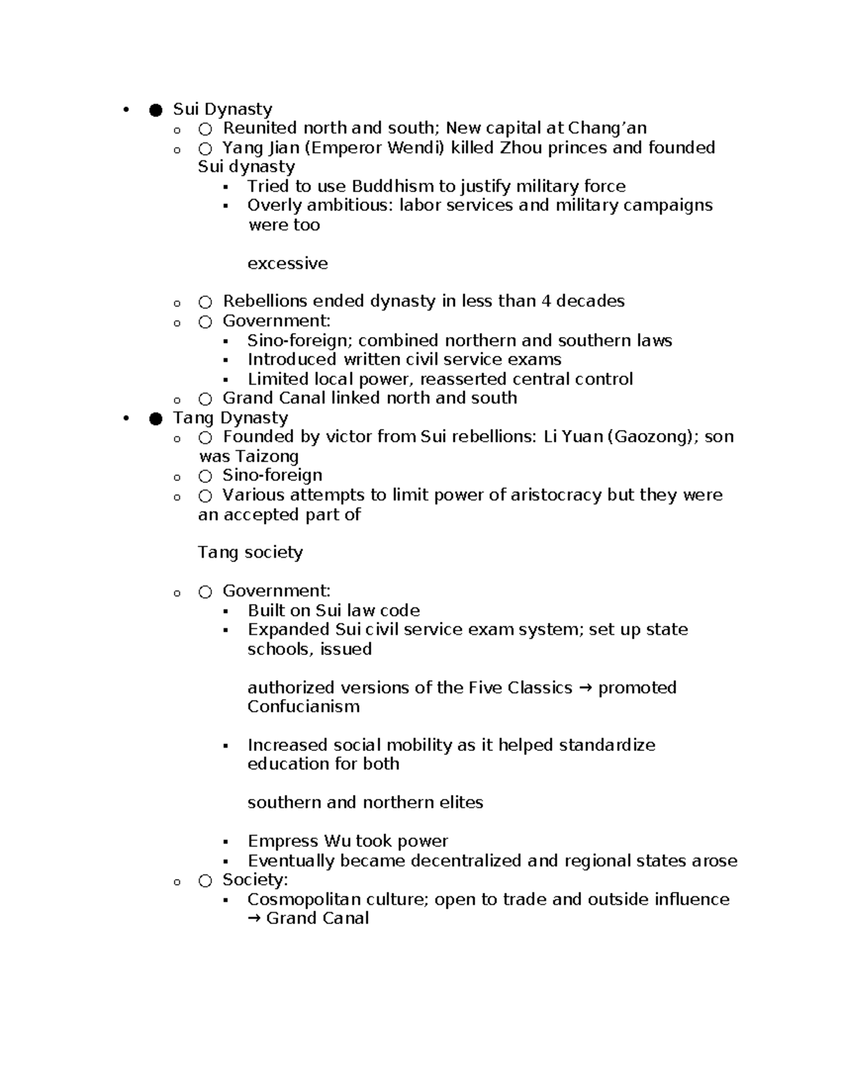 Chin 50 Ch 1-2 - book notes - Sui Dynasty o Reunited north and south ...
