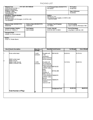 Packing List Bimbo - PACKING LIST Shipped From VAT/ GST: M011108DJ ...