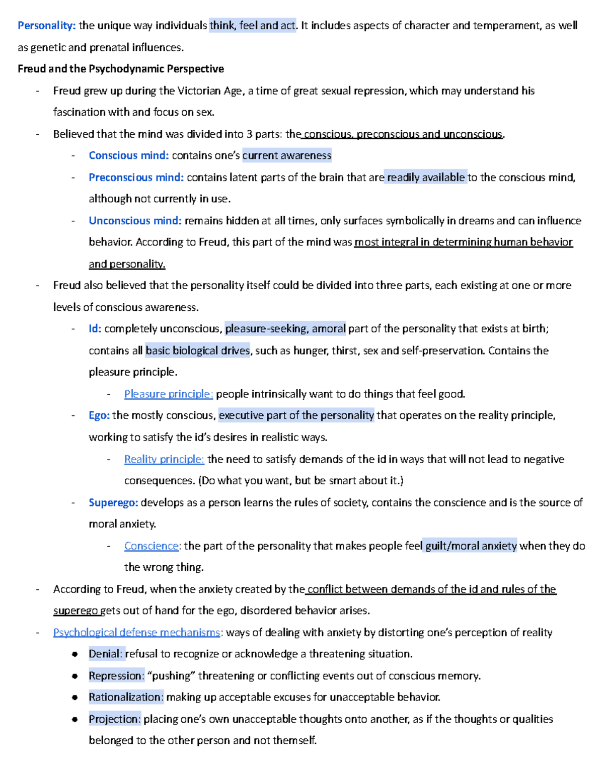 Unit 7 Personality - Google Docs - Personality: the unique way ...
