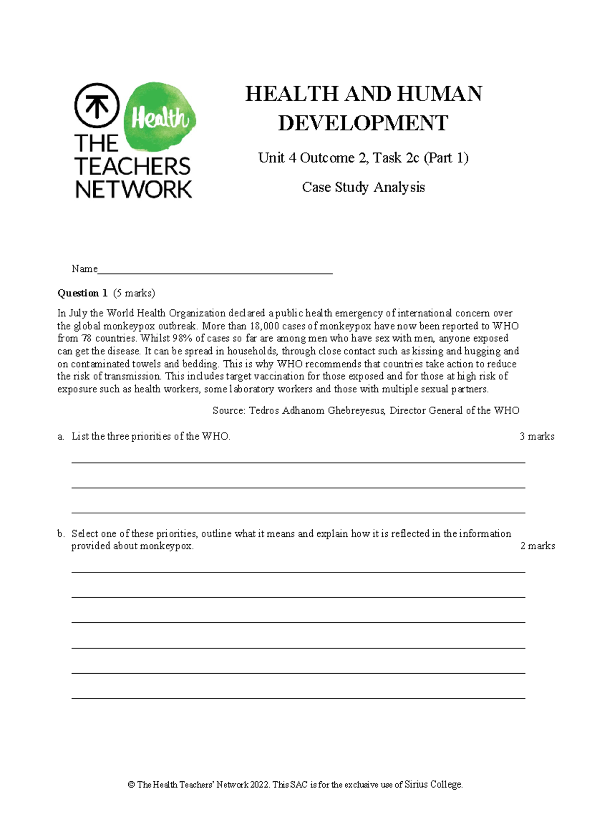 2022 Unit 4 SAC 2c2 3 - Good - HEALTH AND HUMAN DEVELOPMENT Unit 4 ...