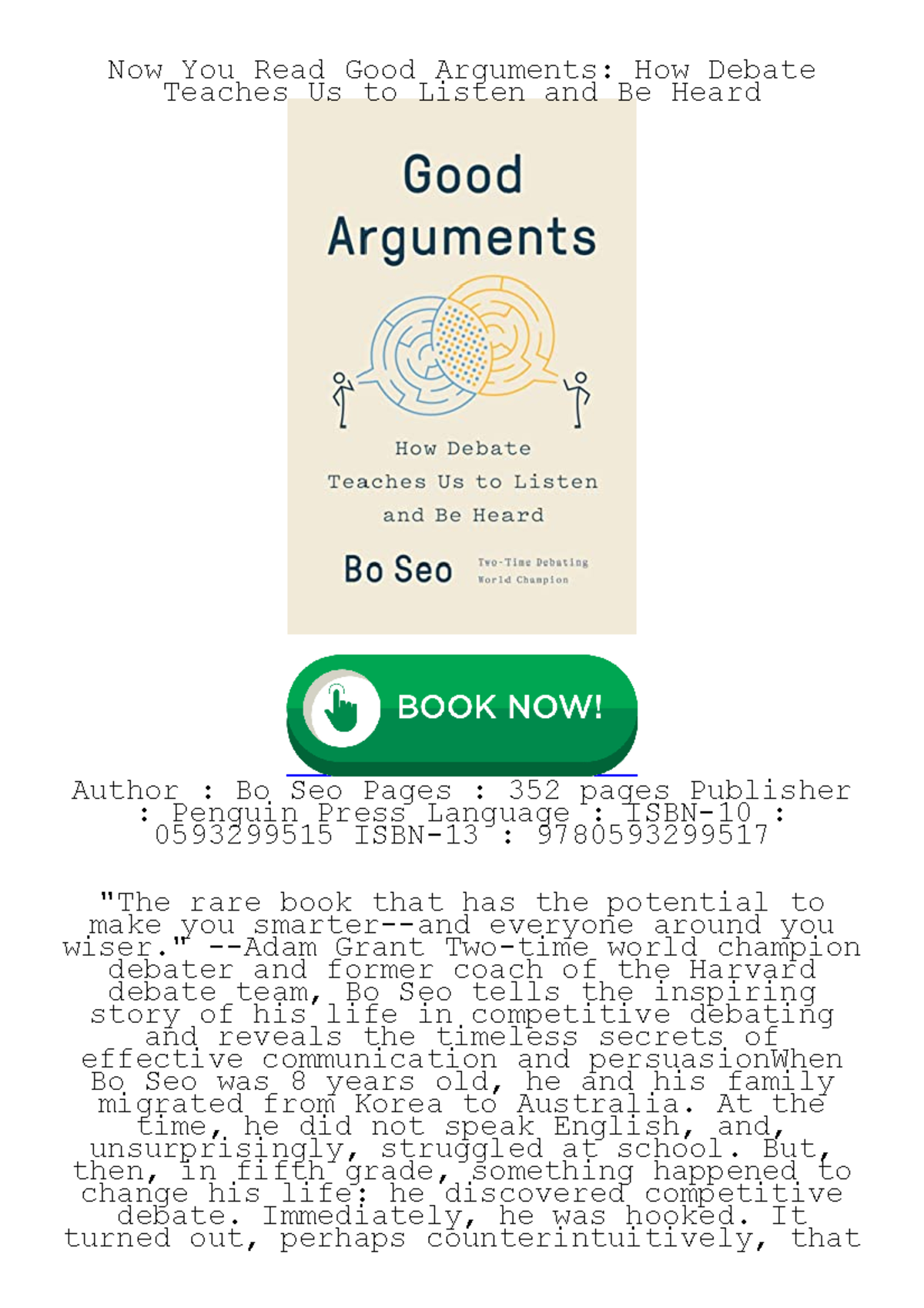 EPUB Good Arguments How Debate Teaches Us to Listen and Be Heard Full ...