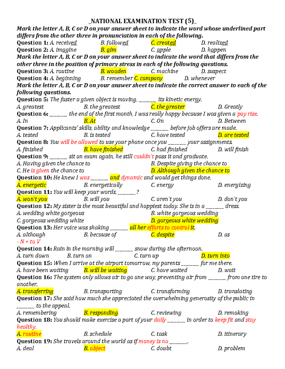 Test 5+6 additional assignments - NATIONAL EXAMINATION TEST (5) Mark ...