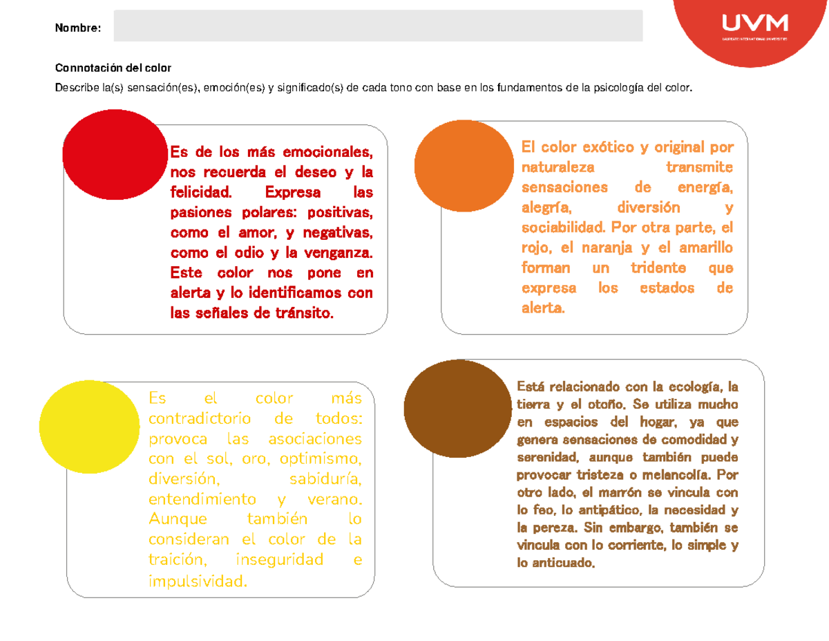 Connotacion del color - Nombre: Connotación del color Describe la(s ...