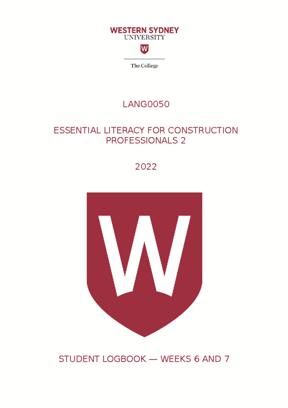 Week 06-07 - Logbook - Student - 2022 v - ESSENTIAL LITERACY FOR ...