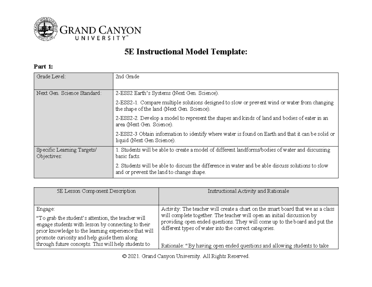ELM 361 RS 5E Instructional Model Template - 5E Instructional Model ...