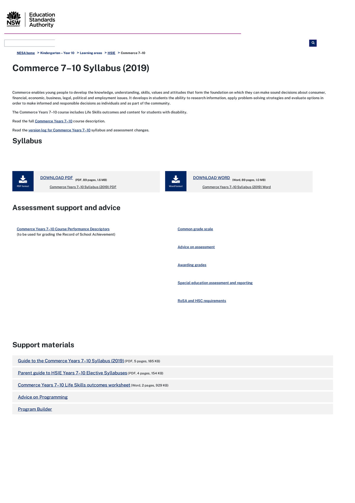 Commerce 7 10 NSW Education Standards - NESA home > Kindergarten – Year ...