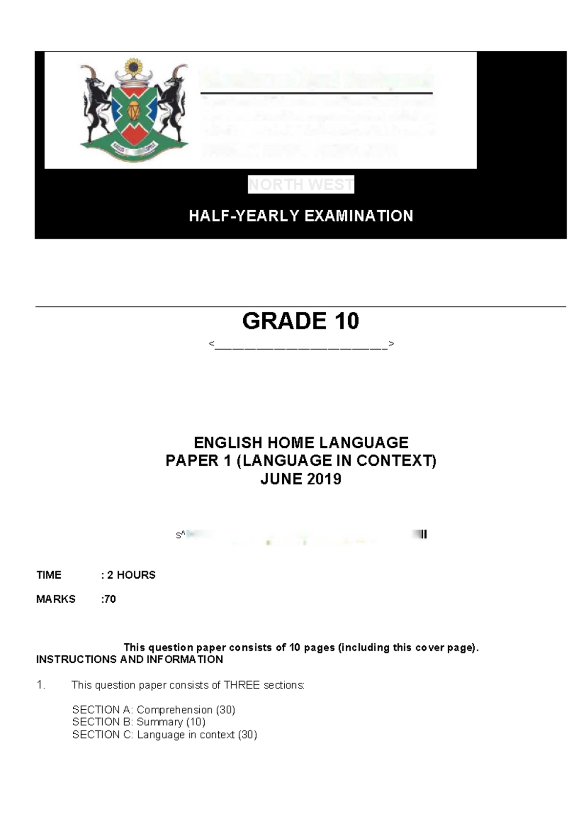 English-GR-10-HL-Paper-1 - NORTH WEST HALF-YEARLY EXAMINATION GRADE 10 ...