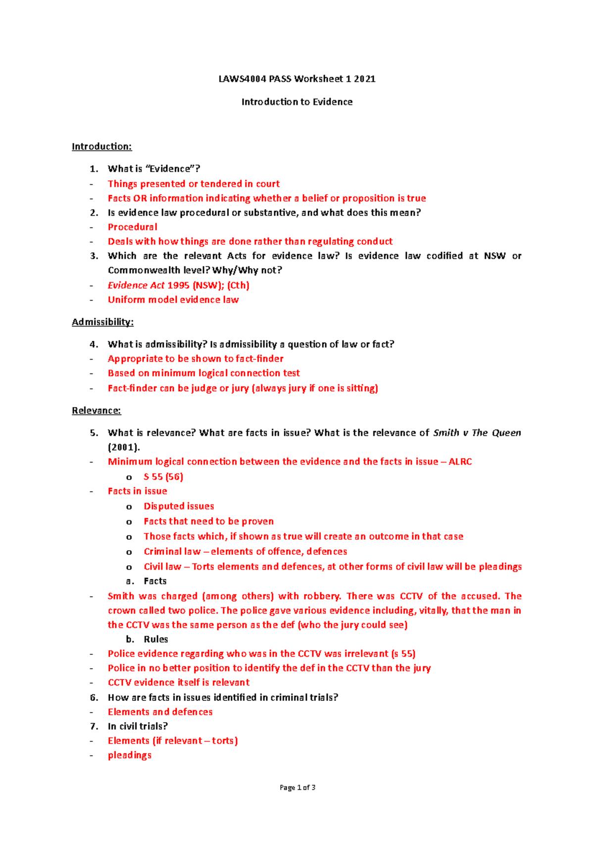 Evidence PASS wk 1 - 2021 PASS session - LAWS4004 PASS Worksheet 1 2021 ...