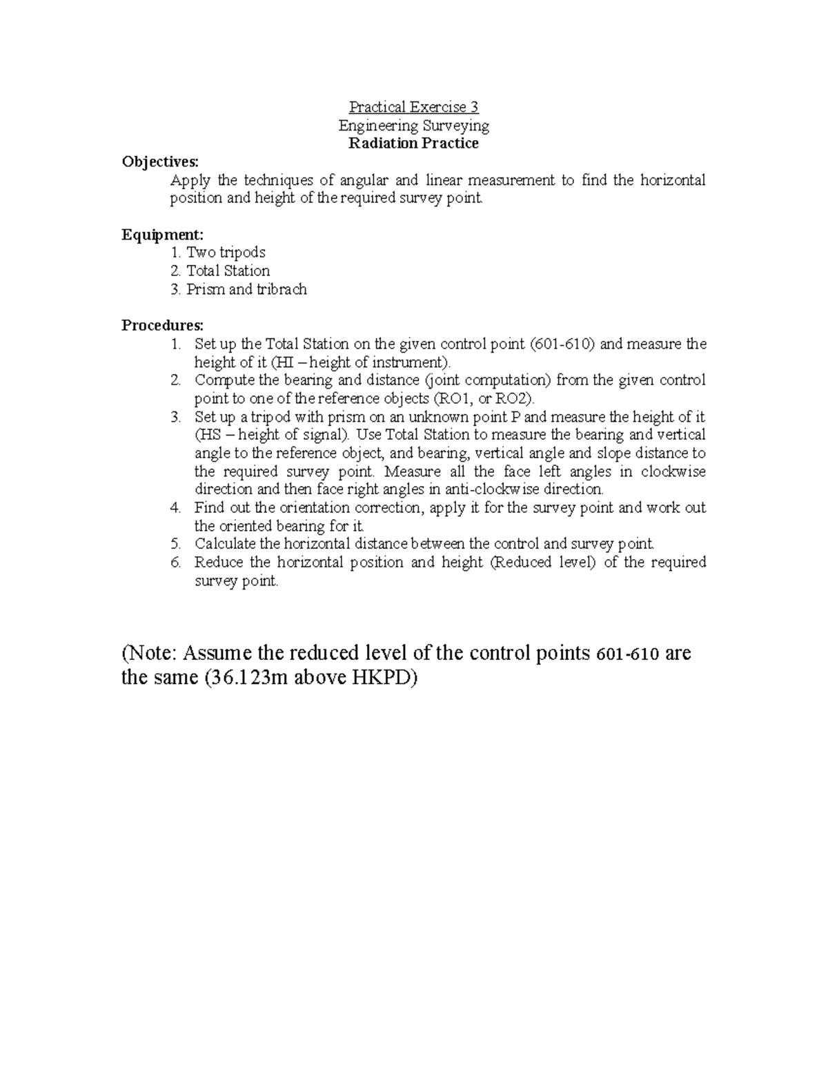 Prac3 Radiation v2 - Practical Exercise 3 Engineering Surveying Radiation Practice Objectives ...