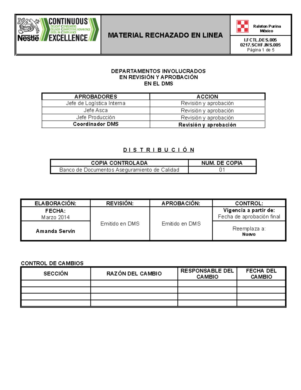 0217.SCHF.INS.005 Material Rechazado en Linea - MATERIAL RECHAZADO EN ...