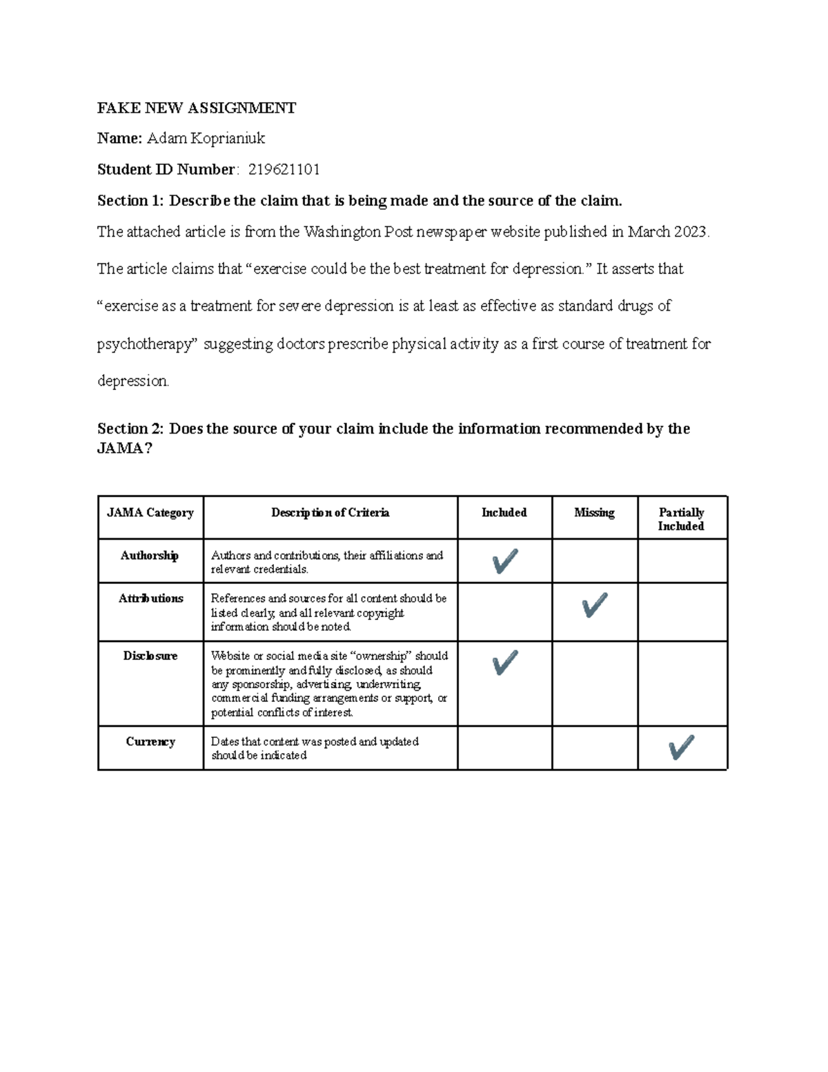 Fake News assignment - FAKE NEW ASSIGNMENT Name: Adam Koprianiuk ...