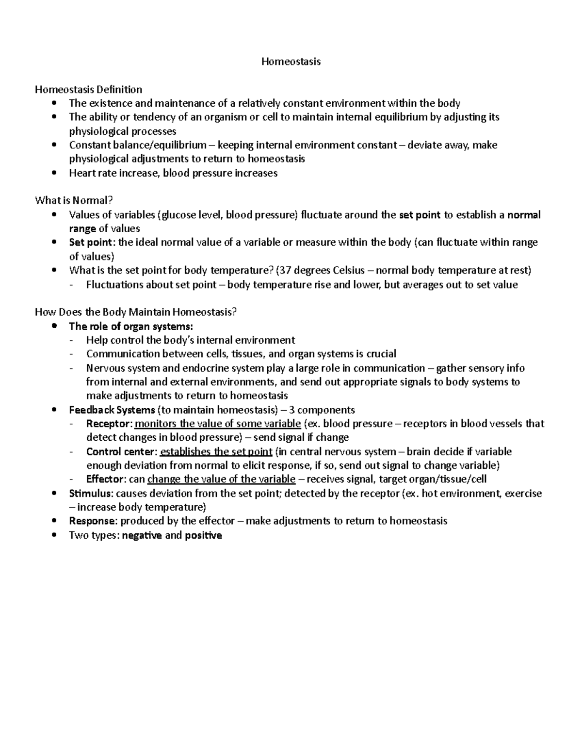 2. Homeostasis - notes - Homeostasis Homeostasis Definition The ...