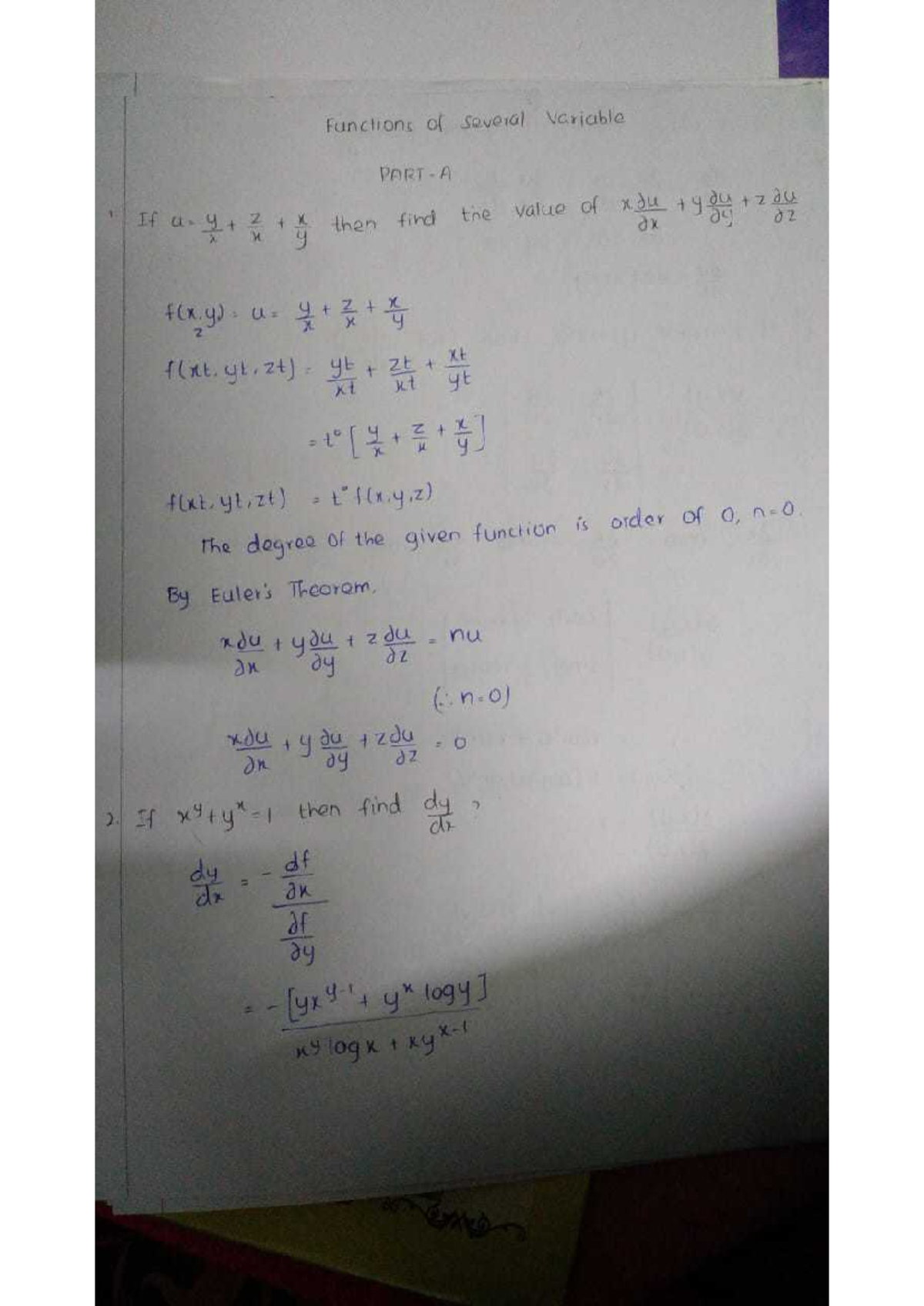 Maths assignment unit 3 - Functions of several variable PART A du If a x 2 n t 4 X. then find ...