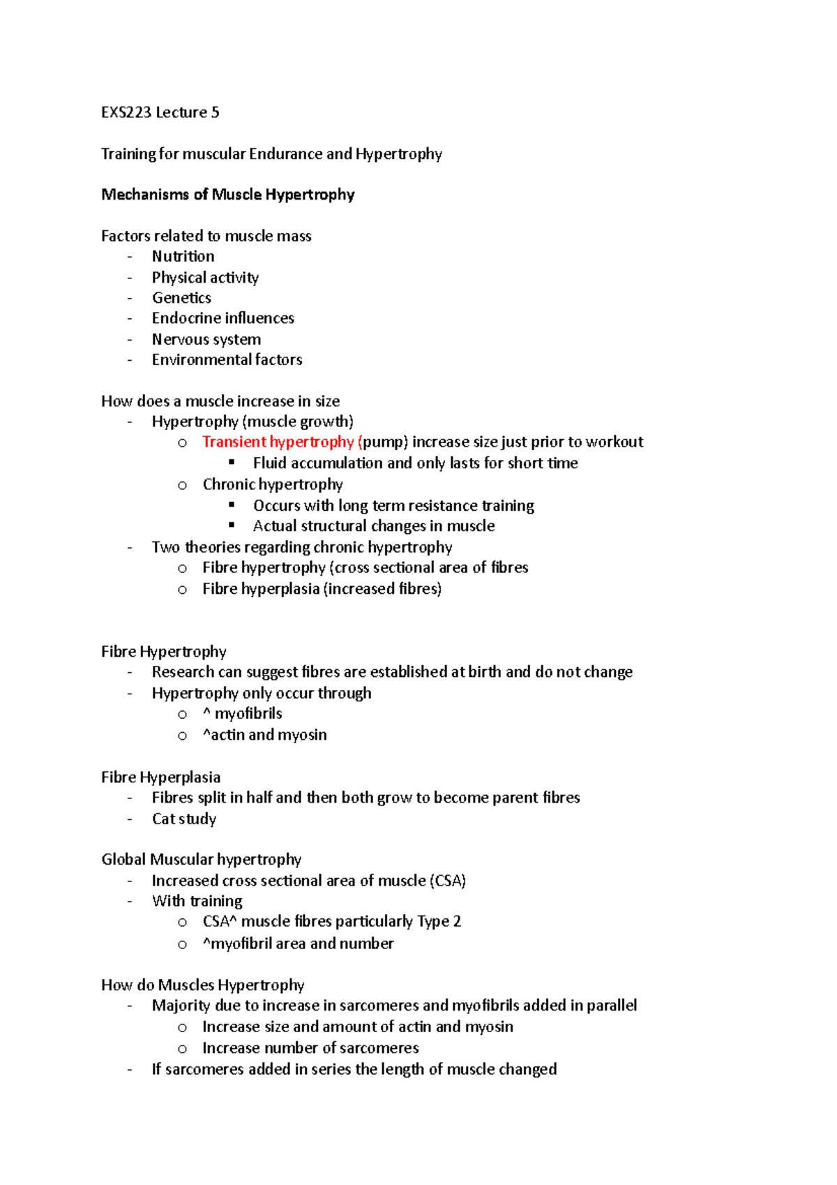 EXS223 Lecture 5 - 4 step model (Training induced Hypertrophy ...