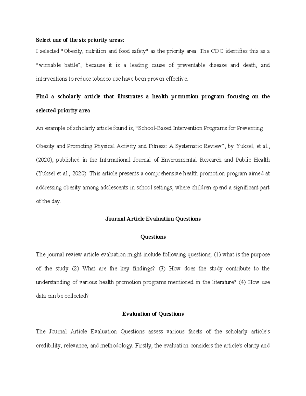 Select one of the six priority areas - The CDC identifies this as a ...