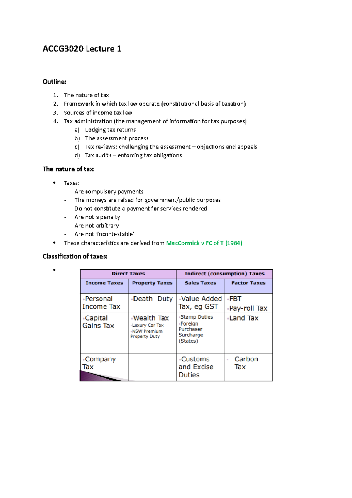 ACCG3020 Lecture 1 Notes 2021 Semester 1 - ACCG3020 Lecture 1 Outline ...