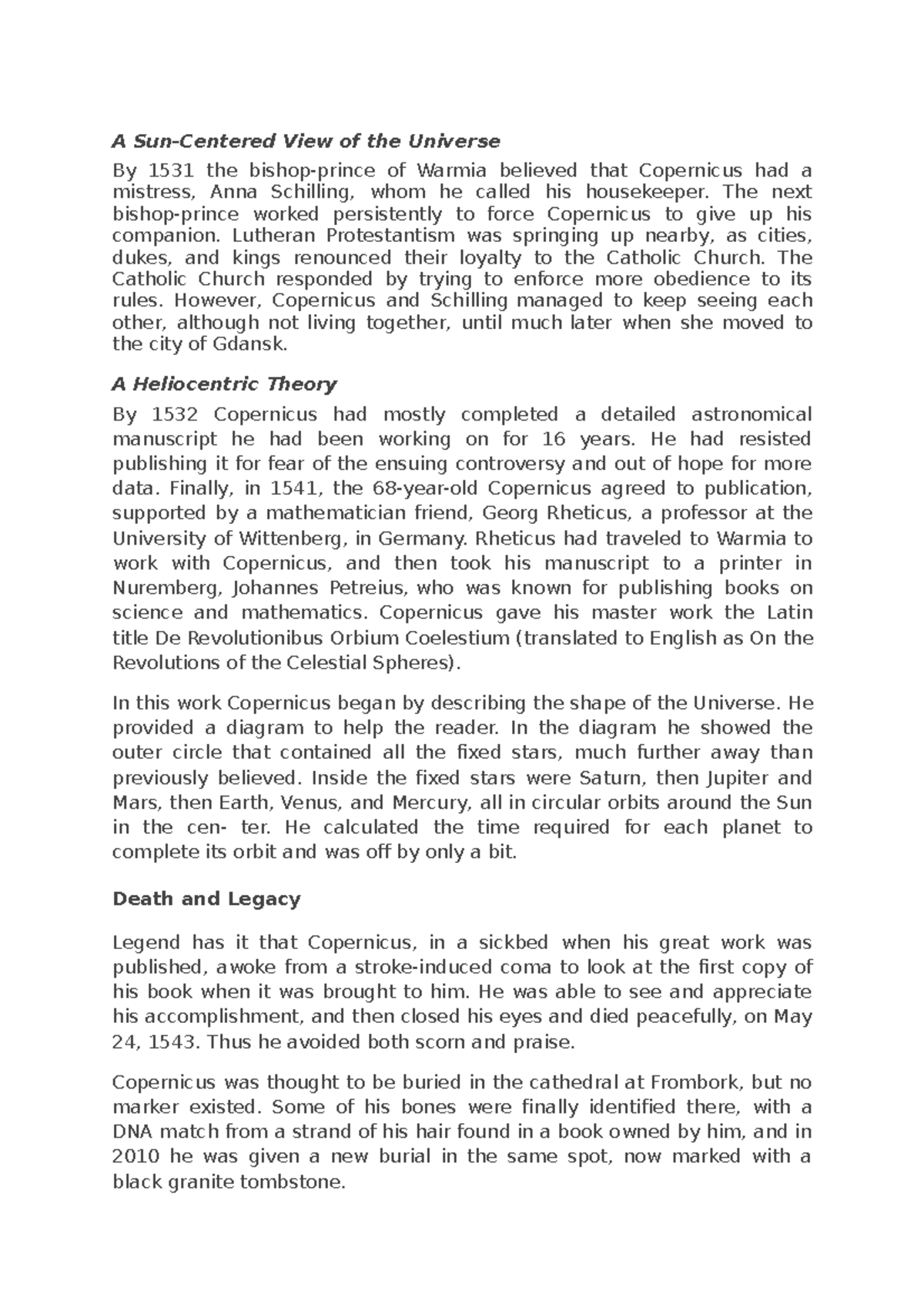 Note 5 - History of Scientist Nicolaus Copernicus - A Sun-Centered View ...