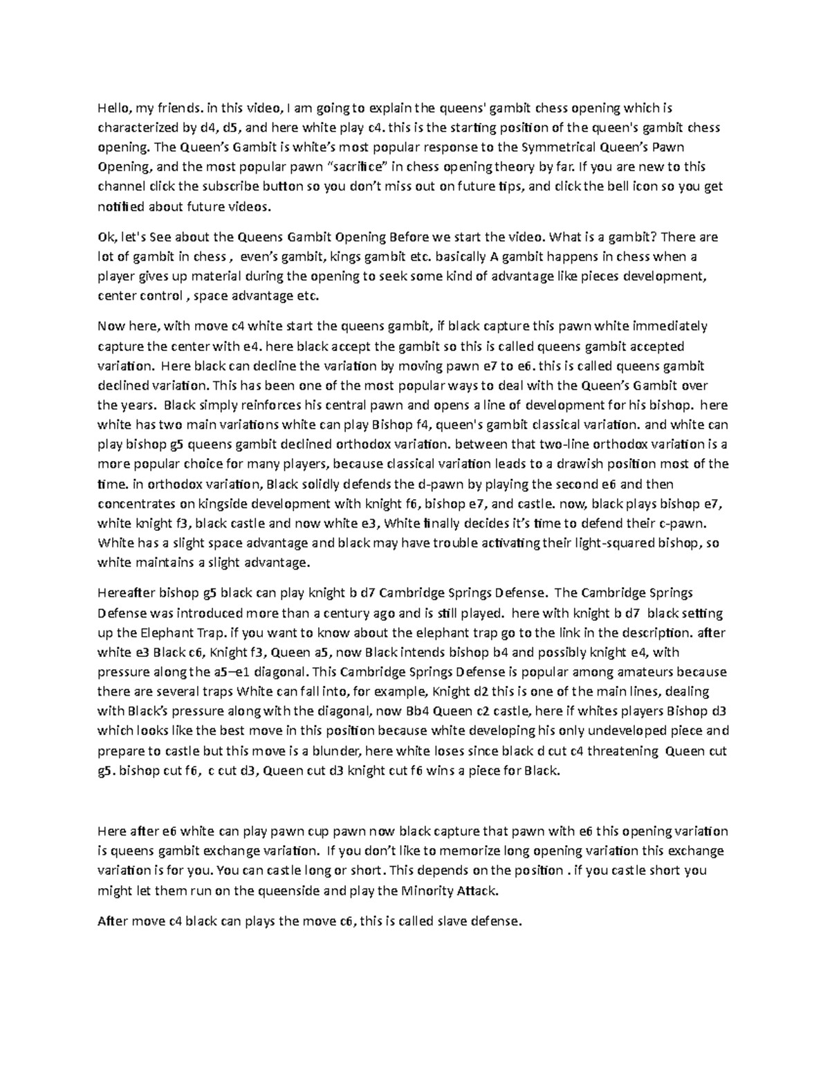 Queens Gambit - This is a lecture note - Hello, my friends. in this ...